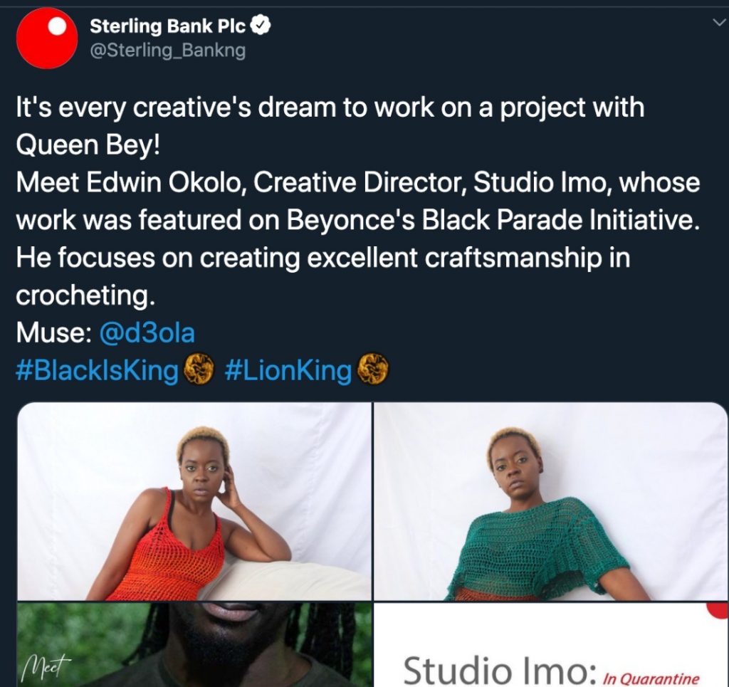 Edwin Okolo has his work featured in Beyoncé’s Black Parade Initiative ...
